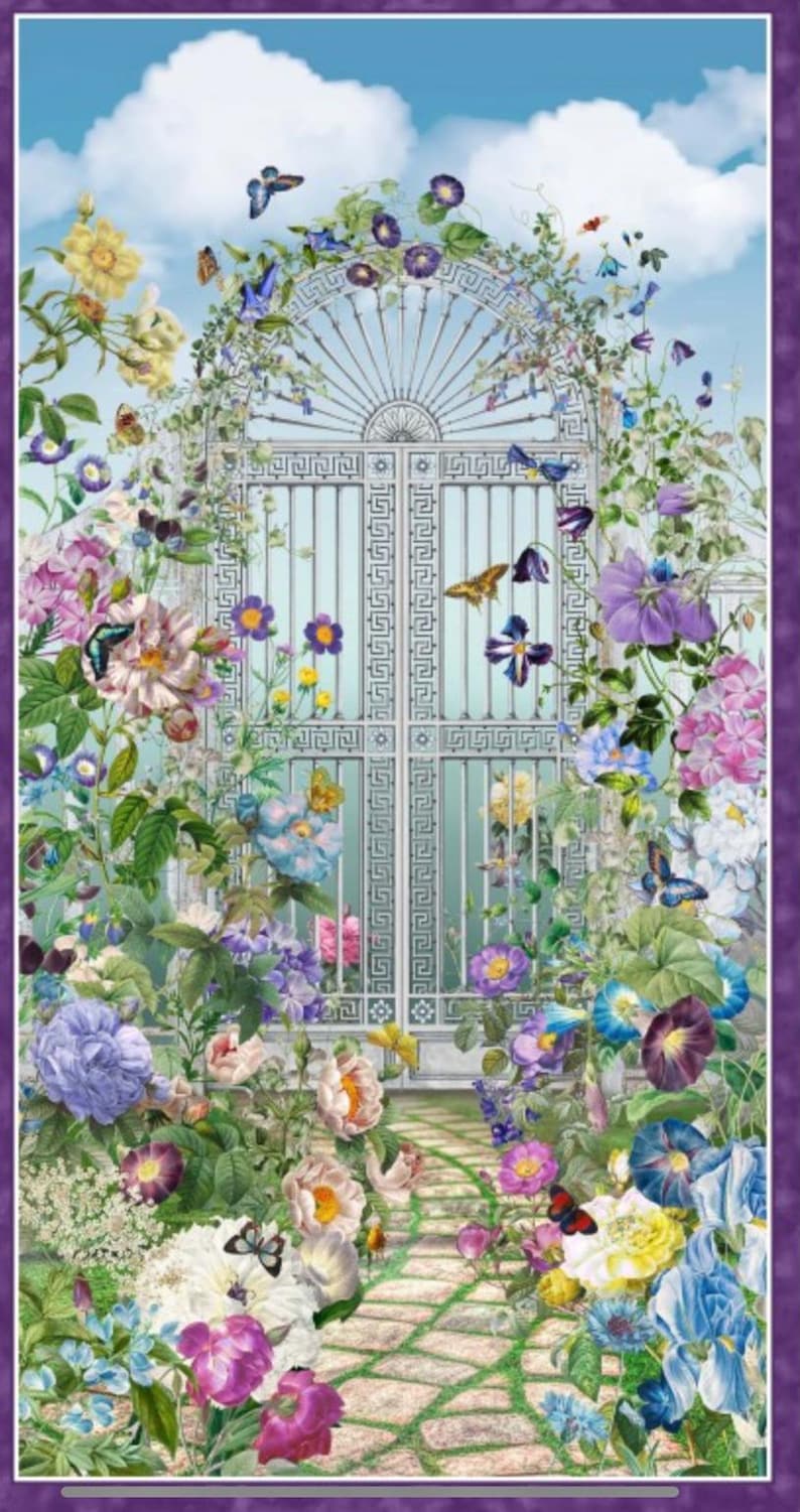 Enchanting Garden Gate Cotton Fabric Panel by Michael Miller - Etsy