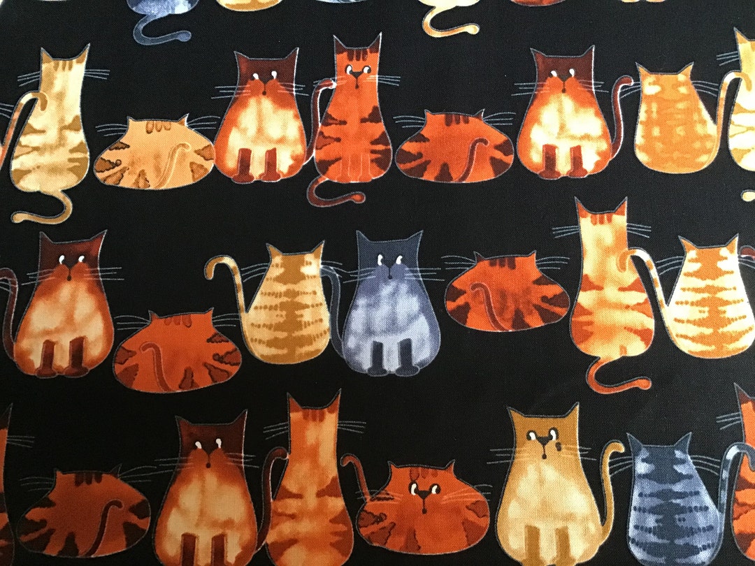 Cute & Silly Cats Print Cotton Fabric - Etsy