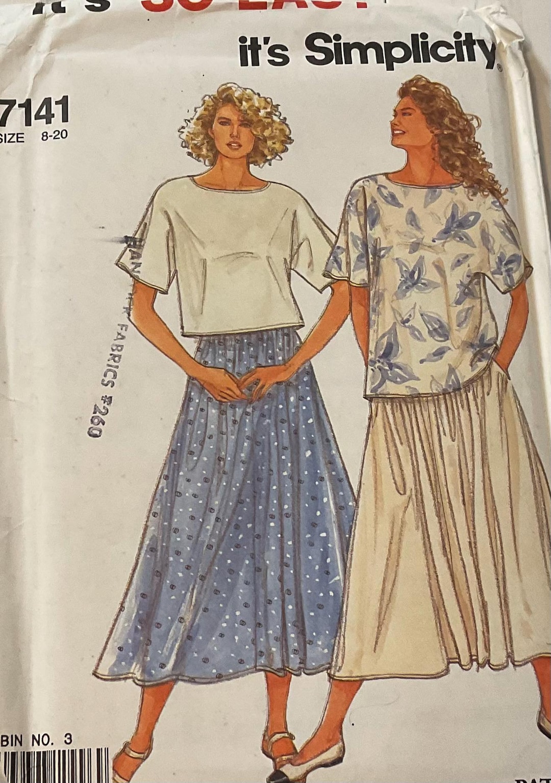 Uncut Simplicity Pattern 7141 Misses Top and Skirt - Etsy