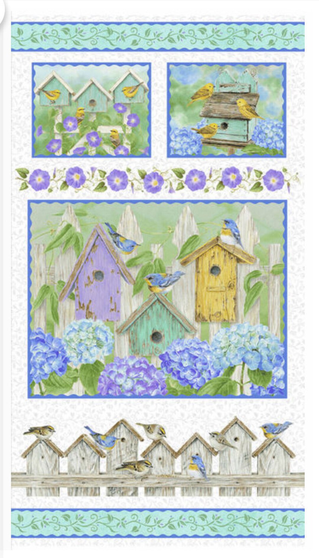 Hydrangea Birdsong Cotton Quilt Panel Wall Hanging Panel - Etsy