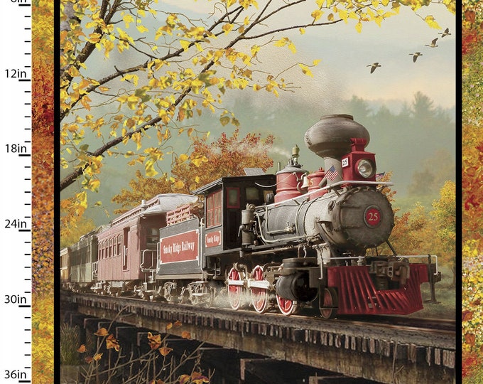 Autumn Steam Train Locomotive Panel Cotton Fabric by 3 Wishes - Etsy
