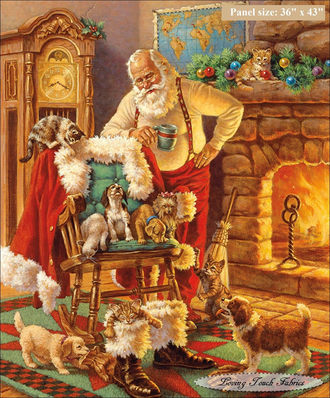 A Classic Christmas by Riley Blake, Santa With Puppies and Kittens 9541 ...