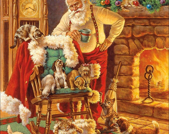 A Classic Christmas by Riley Blake, Santa With Puppies and Kittens 9541 ...