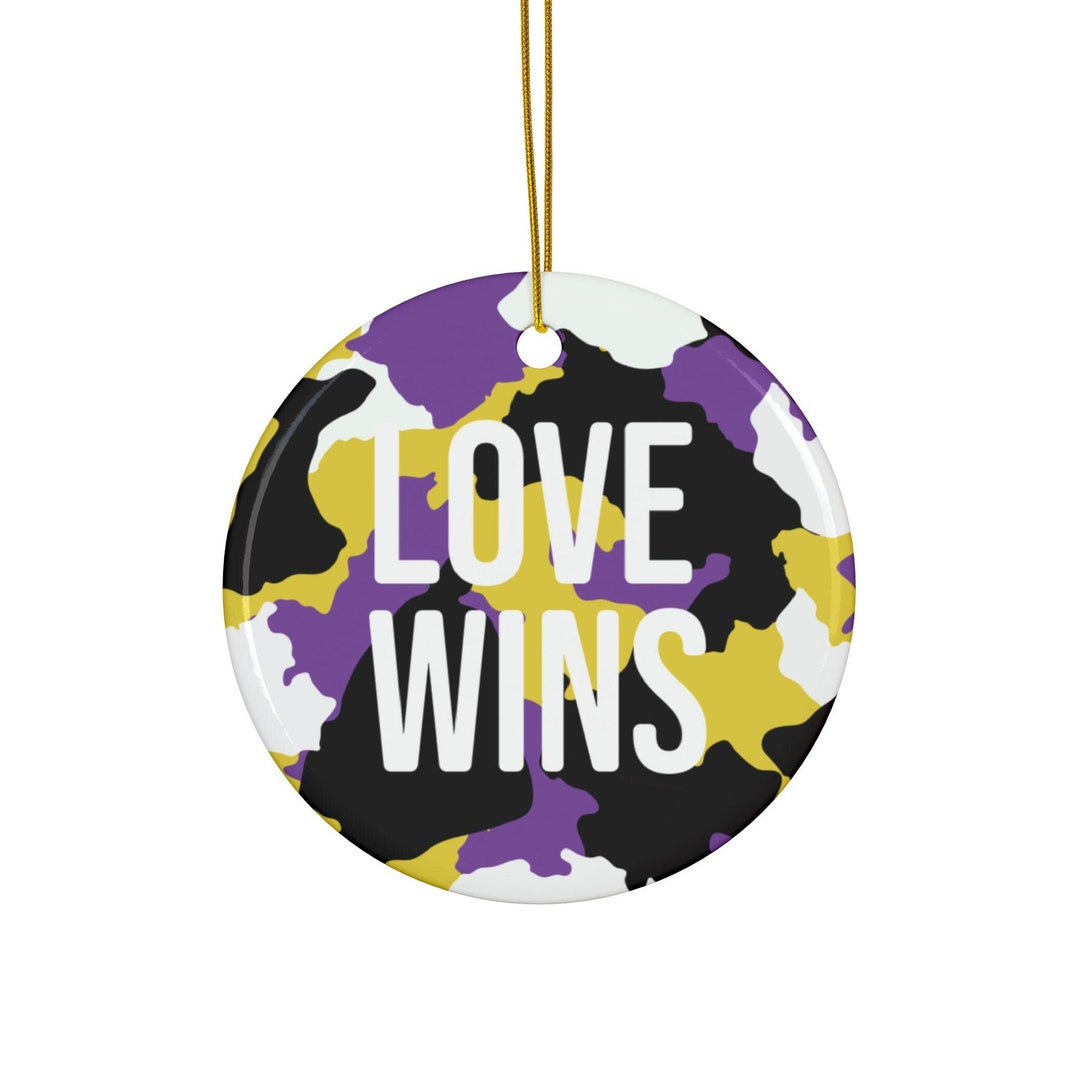Ceramic Ornaments, Non-binary Flag Love Wins 2-sided Print, LGBT Christmas Decor, LGBT Holiday ...