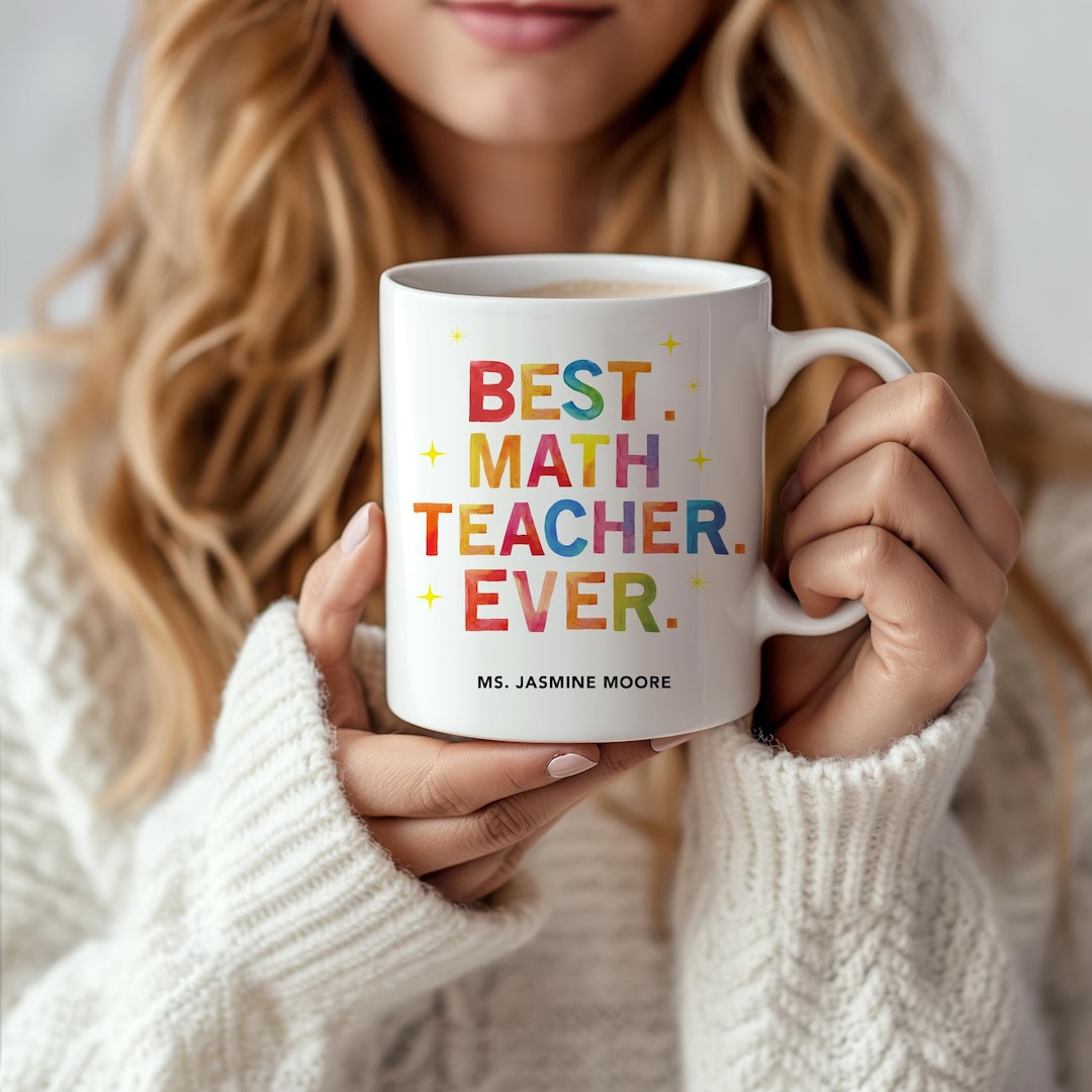 Best Math Teacher Ever Mug, Personalized, Math Teacher Mug Rainbow ...