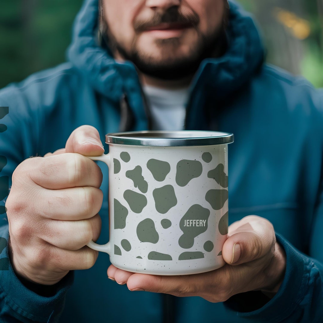 CUSTOM Camp Mug Comfort Color Camper Gift Moss Green Cow Print Mug ...