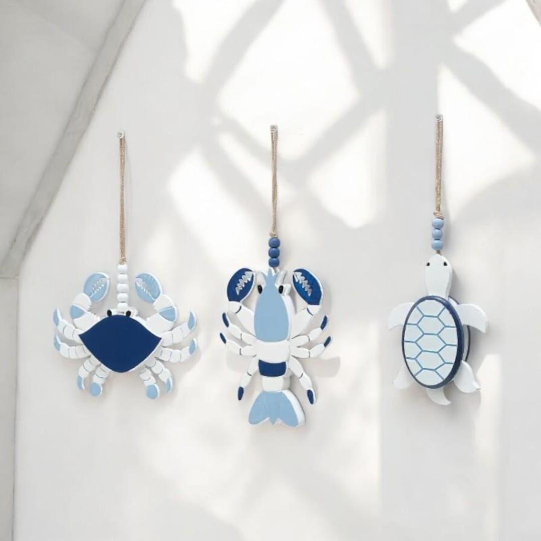 Coastal Wall Decor Set | Wooden Crab, Lobster & Turtle | Beach House ...