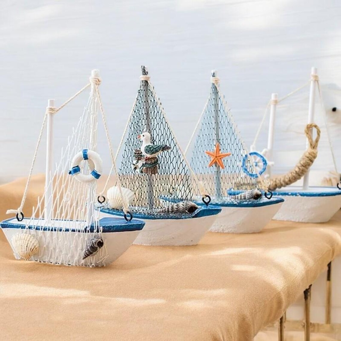 Set of 4 Miniature Sailboat Decor Nautical Decor Coastal Decor Beach ...