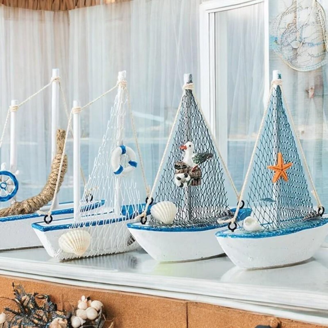 Set of 4 Miniature Sailboat Decor | Nautical Decor | Coastal Decor ...