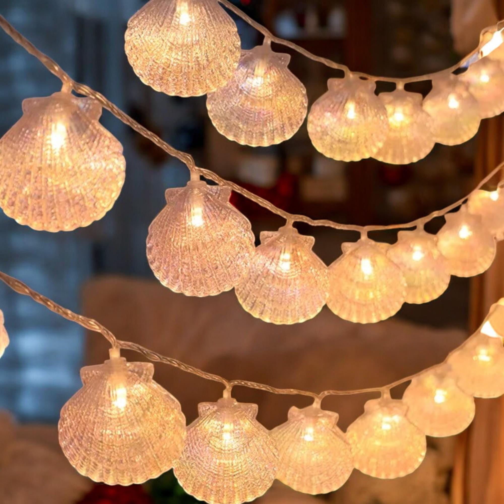 Shell String Lights, Coastal Beach Decor, Nautical Fairy Lights, Ocean ...