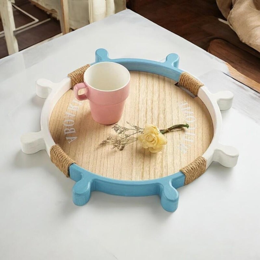 Nautical Ship Wheel Tray | Decorative Wooden Serving Tray | Coastal ...