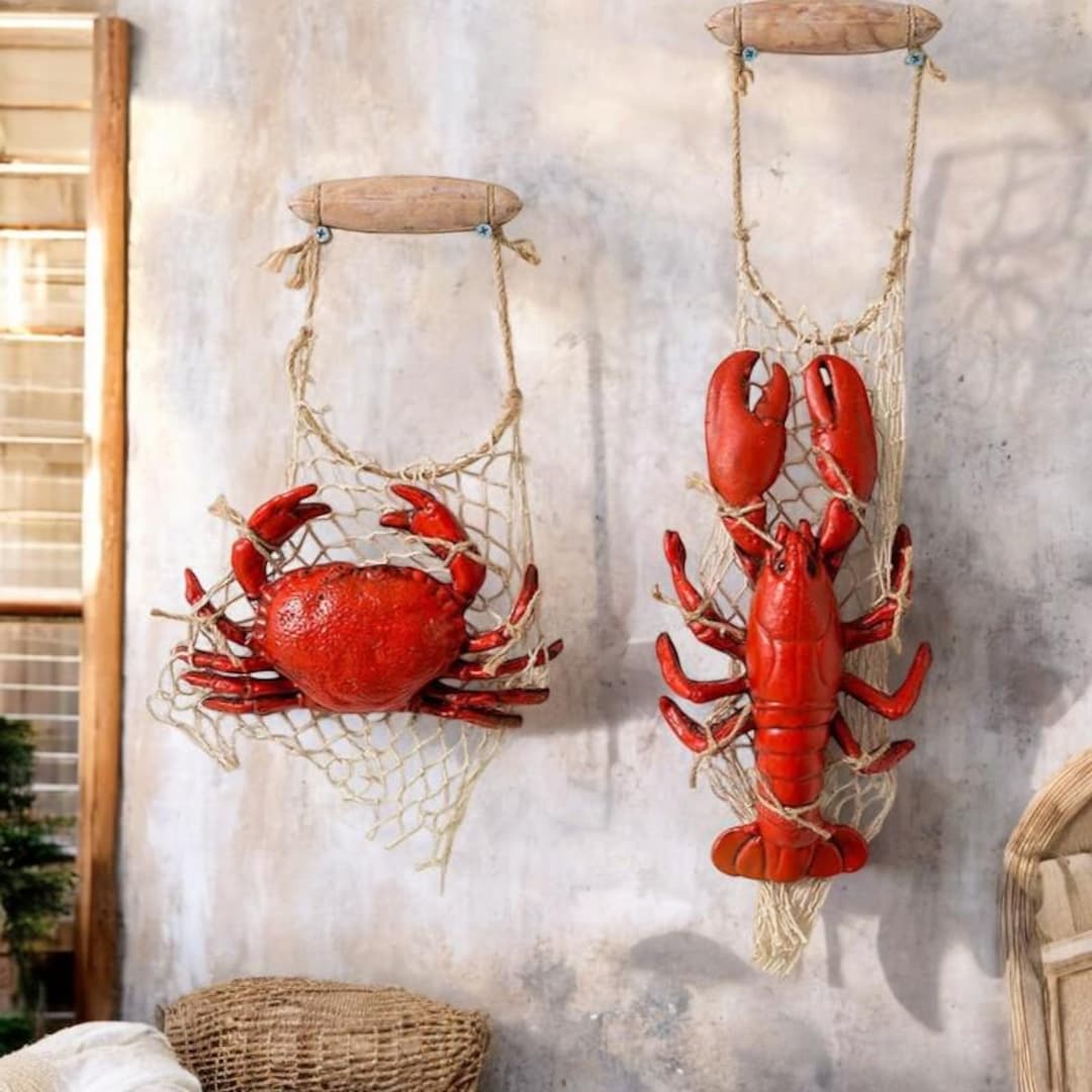 Coastal Resin Lobster and Crab Wall Decor, Nautical Hanging Wall Art ...