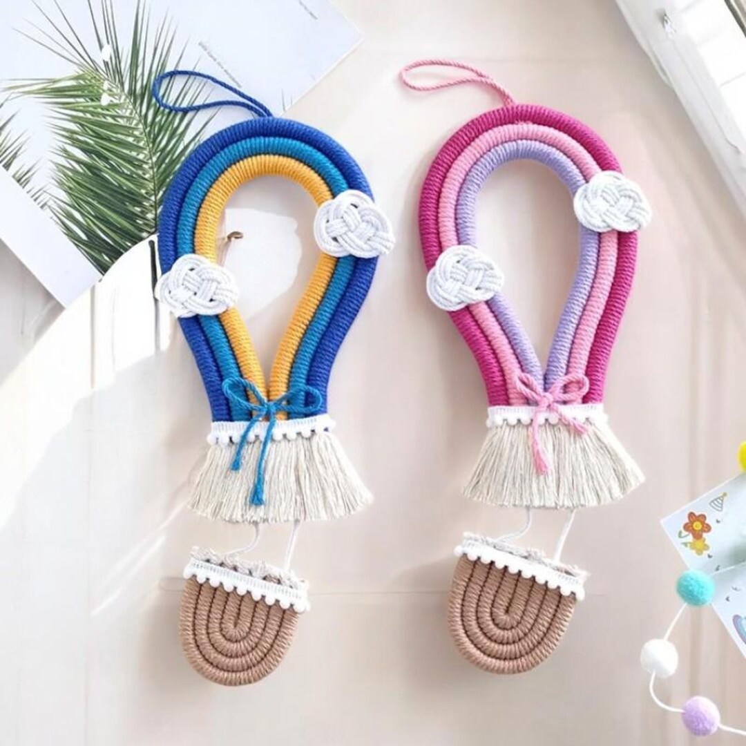Rainbow Hot Air Balloon Wall Hanging | Macrame Rainbow Wall Decor ...