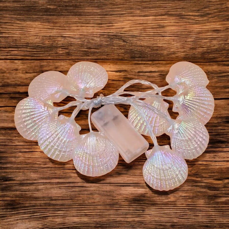 Shell String Lights, Coastal Beach Decor, Nautical Fairy Lights, Ocean ...