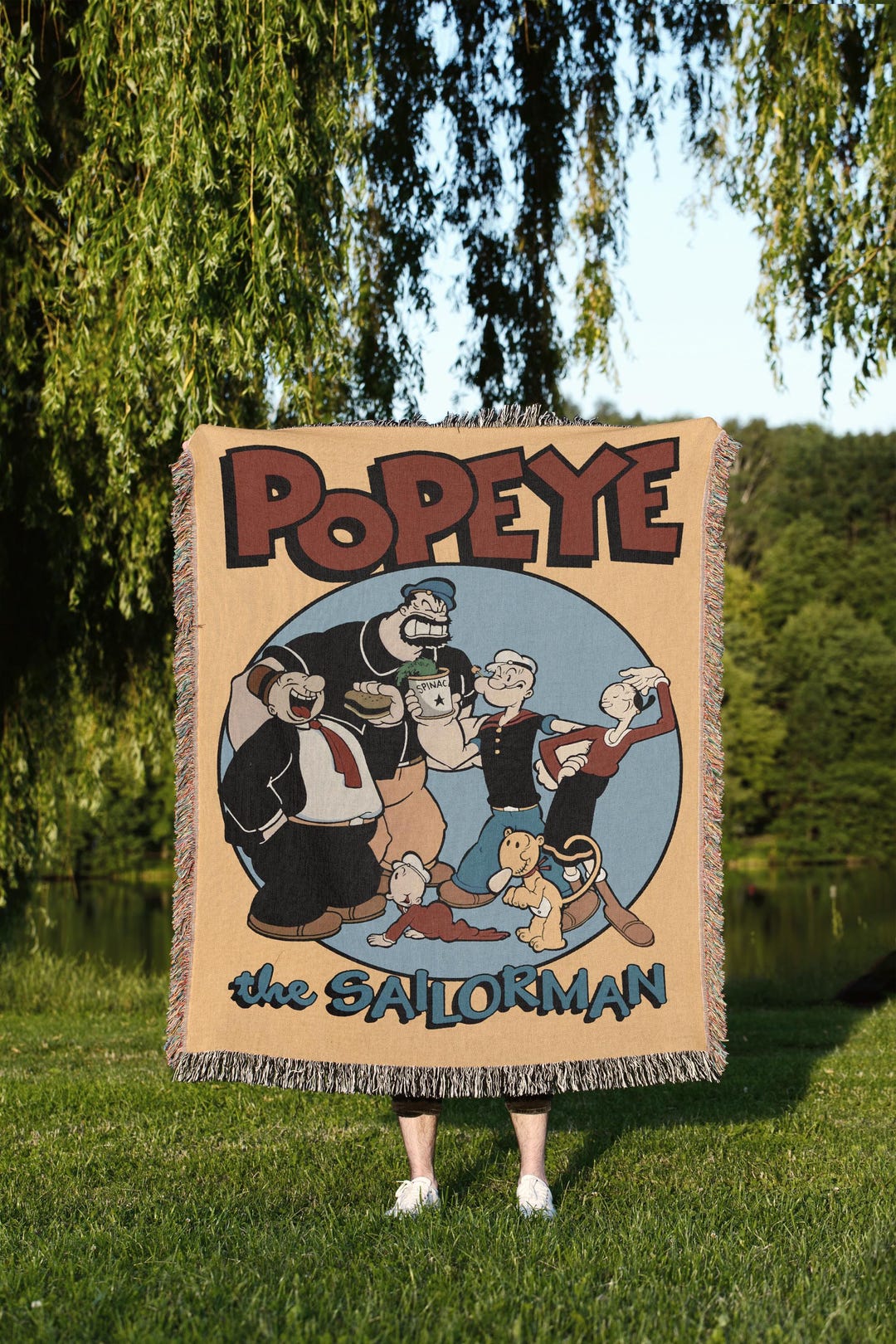Retro Popeye the Sailorman Blanket, Retro Cartoon Woven Throw With ...