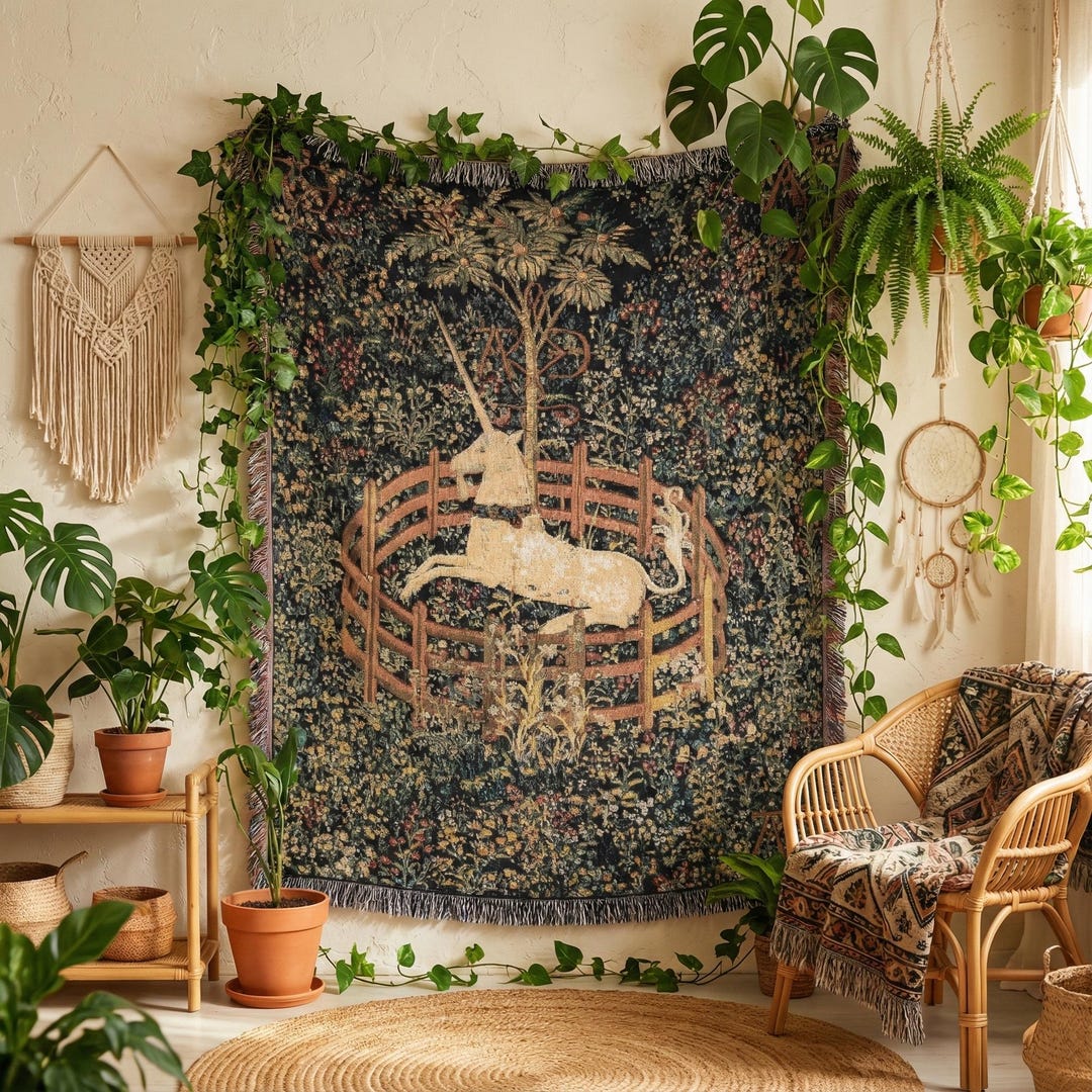 The Unicorn in Captivity Woven Blanket: Medieval Millefleurs ...