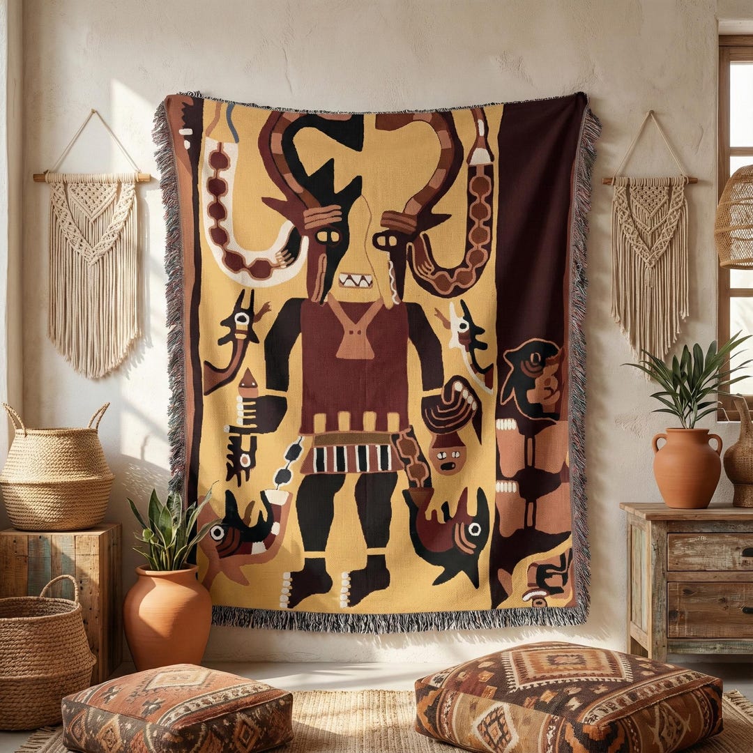 Ancient Peruvian Ethnic Shaman Woven Blanket, Paracas Mythology ...