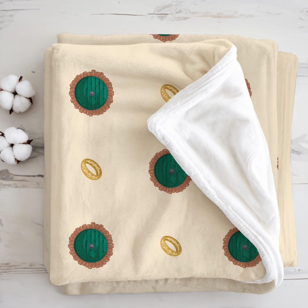 Halfling Village Baby Blanket: Green Round Door & Gold Ring Pattern ...