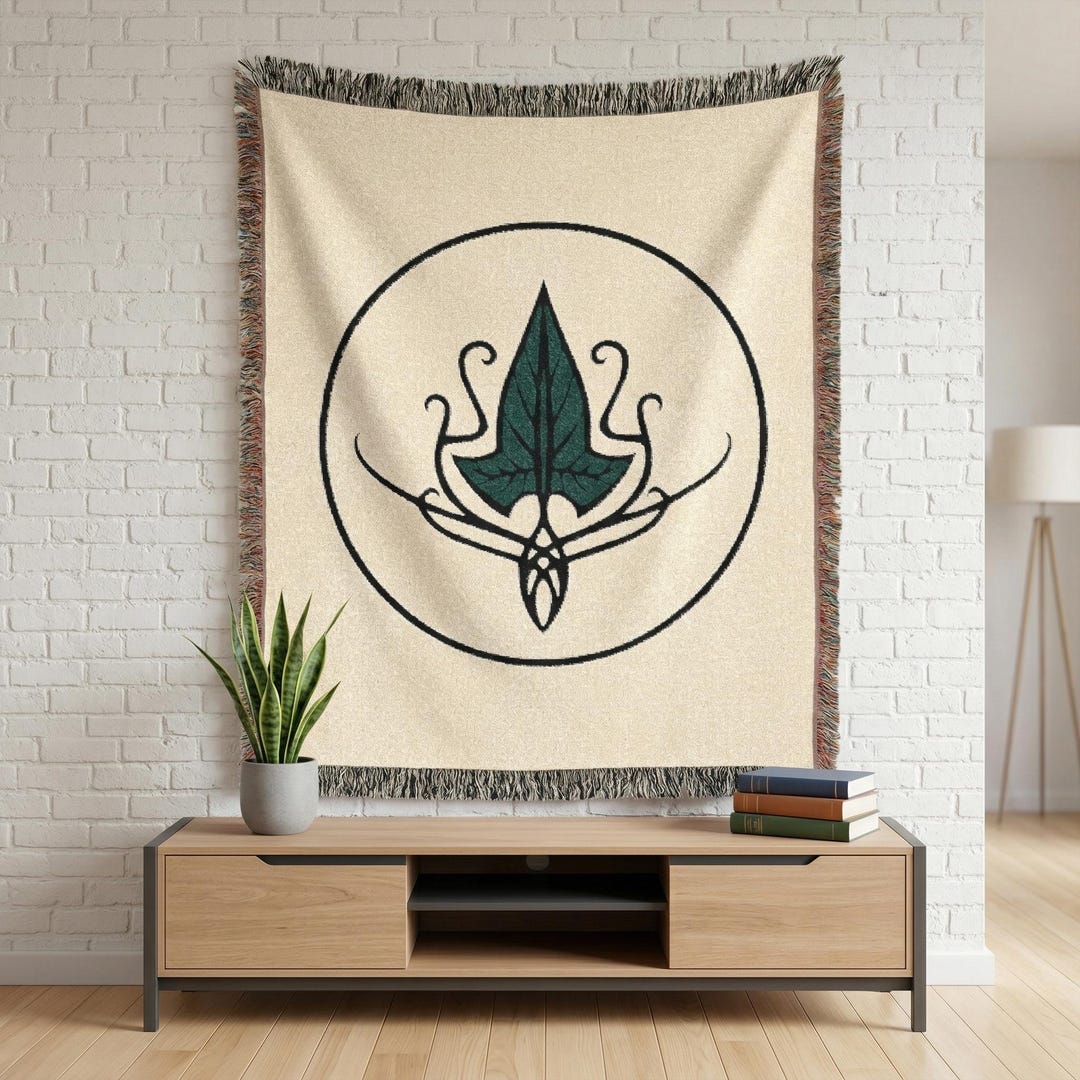 Elven Green Leaf Woven Blanket: Magical Forest Brooch Tapestry ...