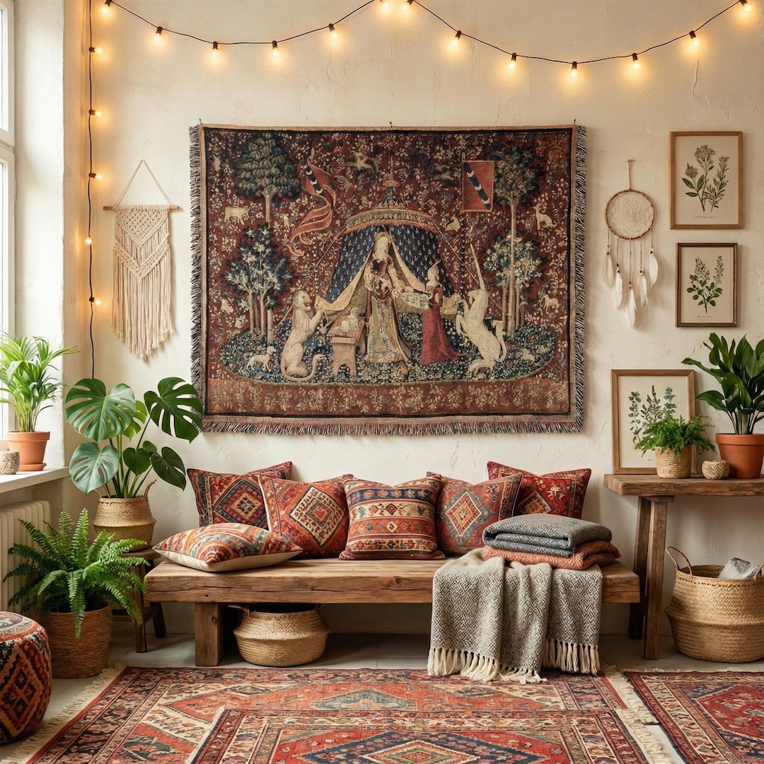 The Lady and the Unicorn Woven Blanket: Medieval Millefleurs Art ...