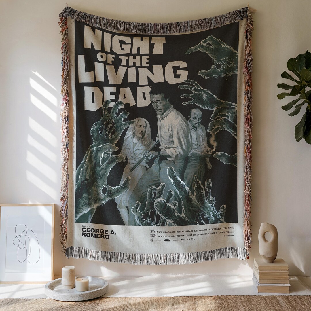 Vintage Night of the Living Dead Woven Blanket , Zombie Horror Throw ...