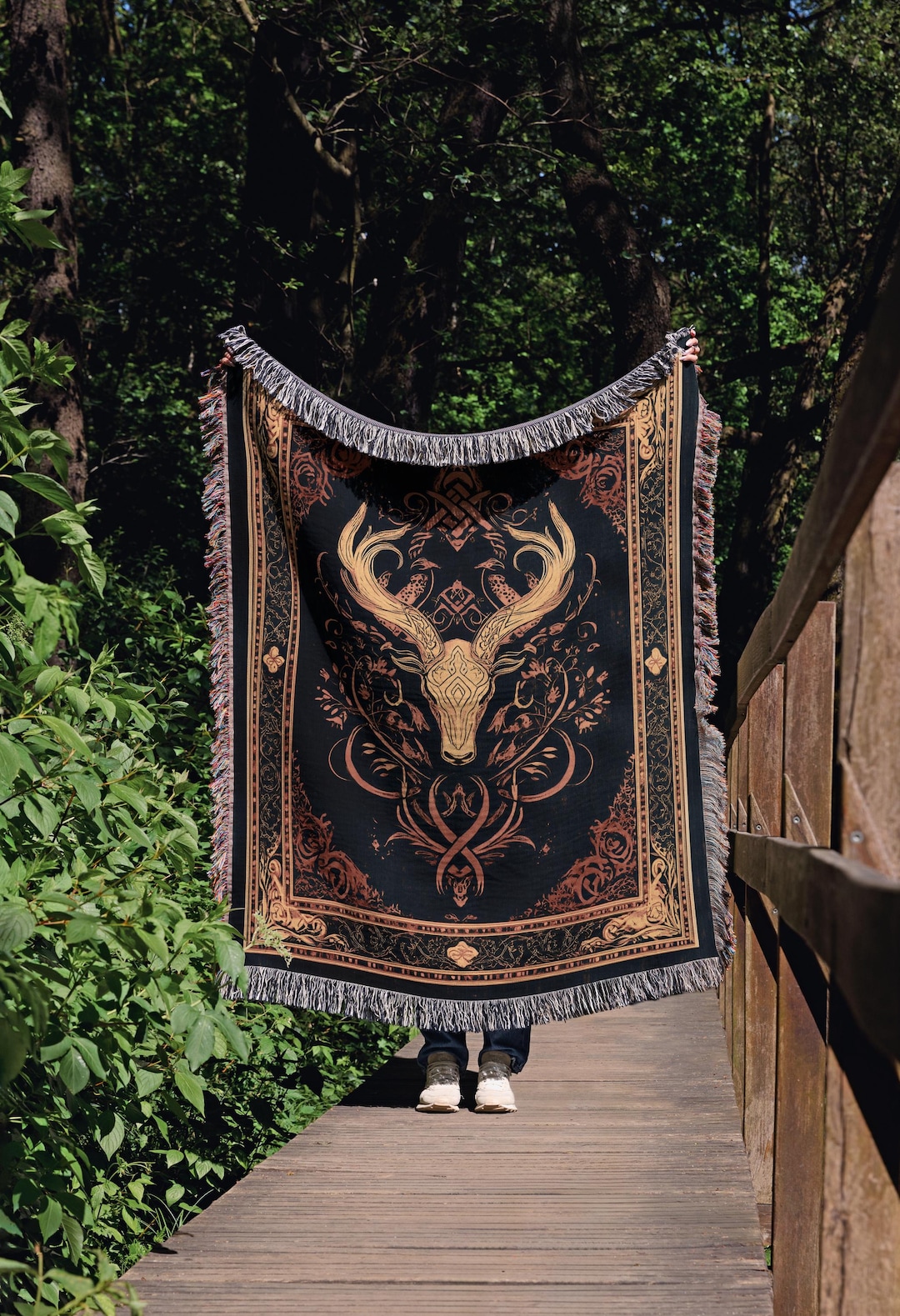 Viking Deer Skull Woven Blanket: Norse Mythology Cotton Tapestry - Etsy
