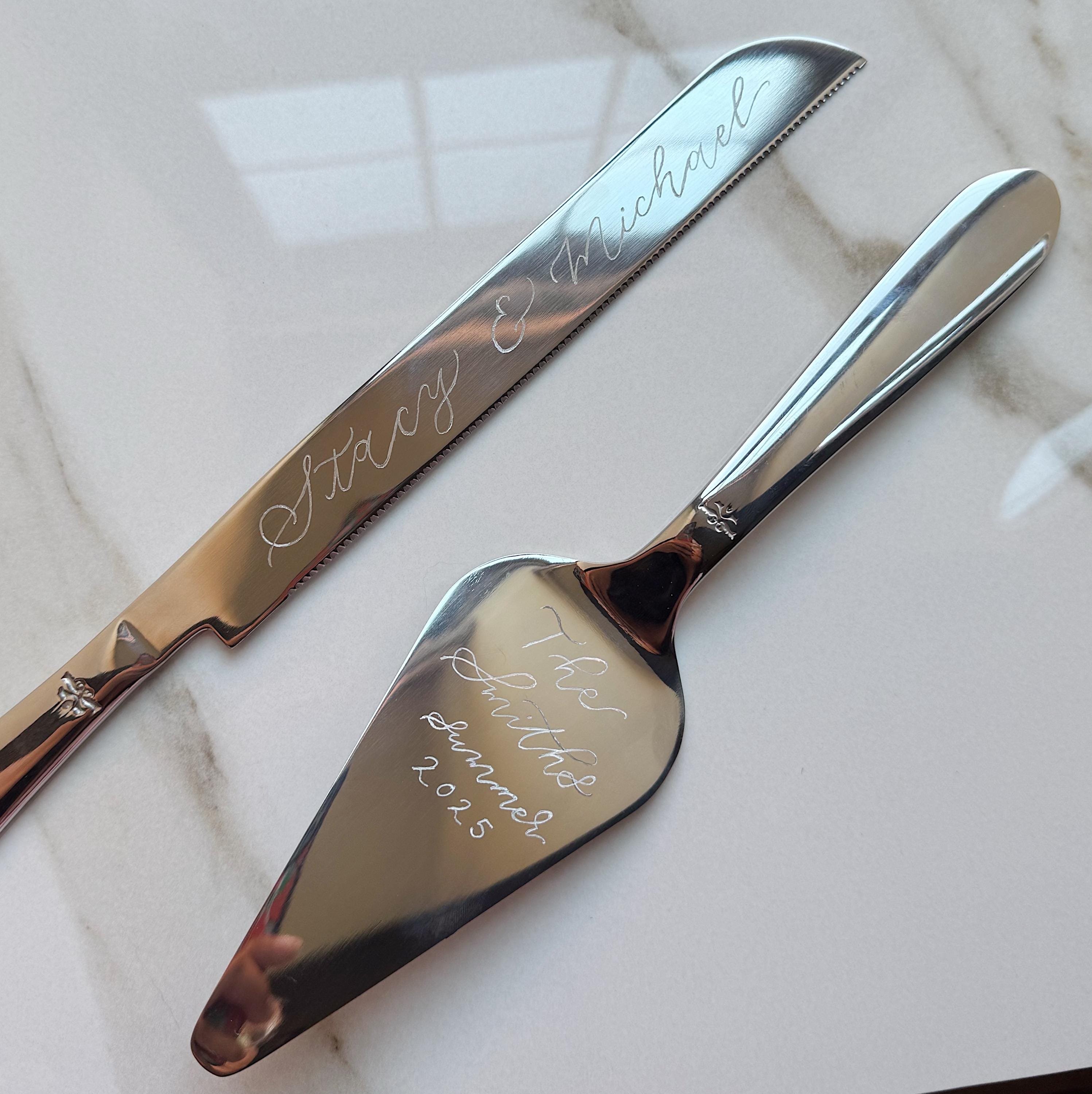 Custom Hand Engraved Wedding Cake Serving Set, Personalized Cake Cutter ...