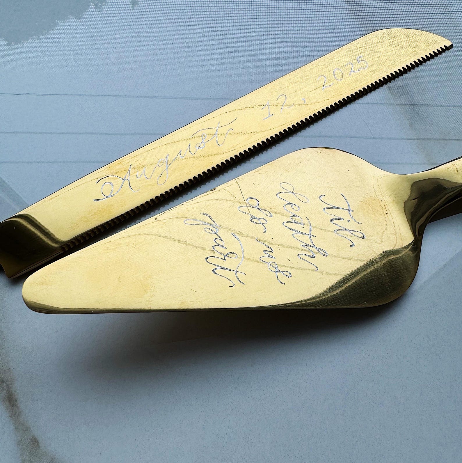 Custom Hand Engraved Wedding Cake Serving Set, Personalized Cake Cutter ...