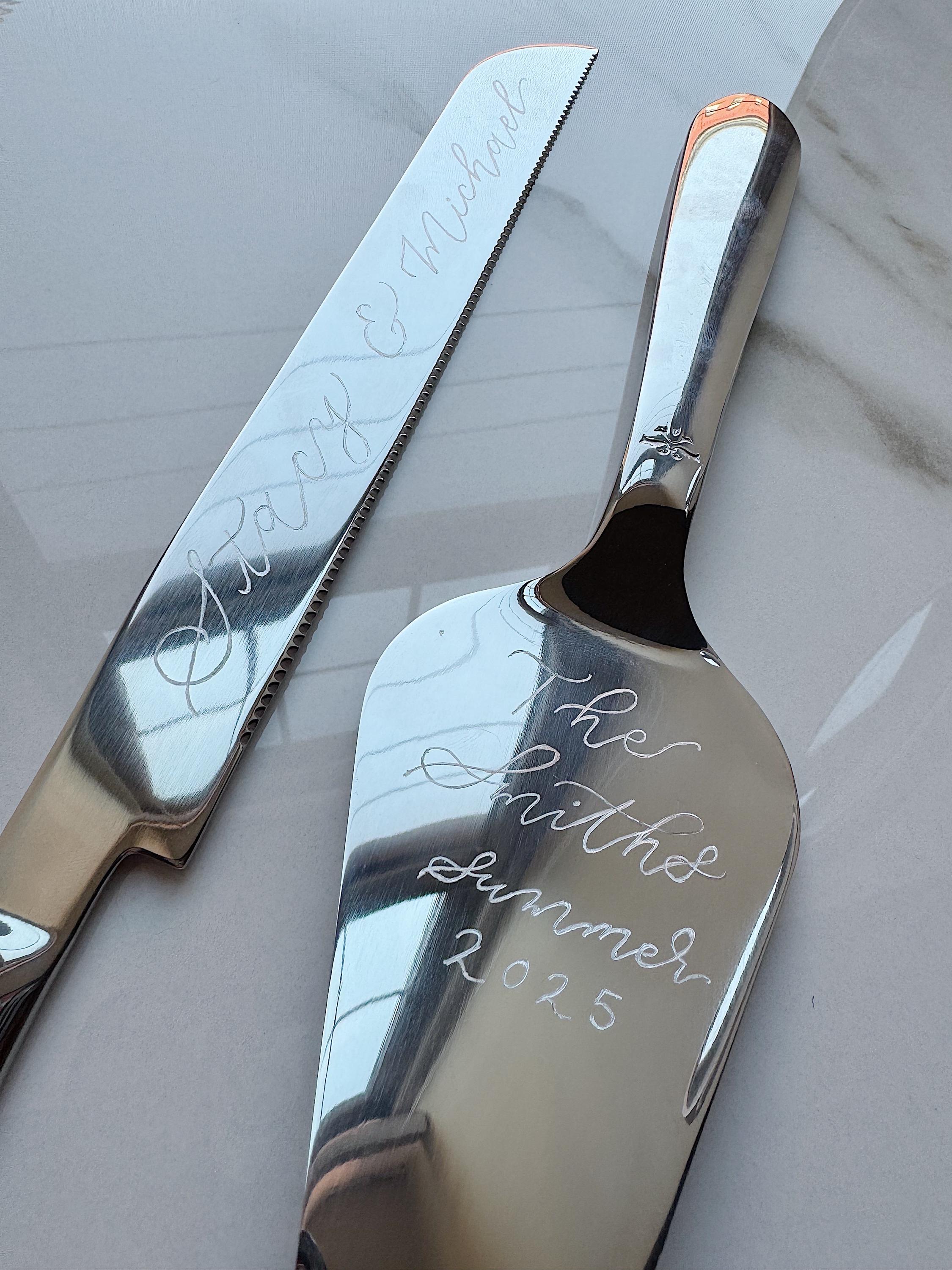 Custom Hand Engraved Wedding Cake Serving Set, Personalized Cake Cutter ...