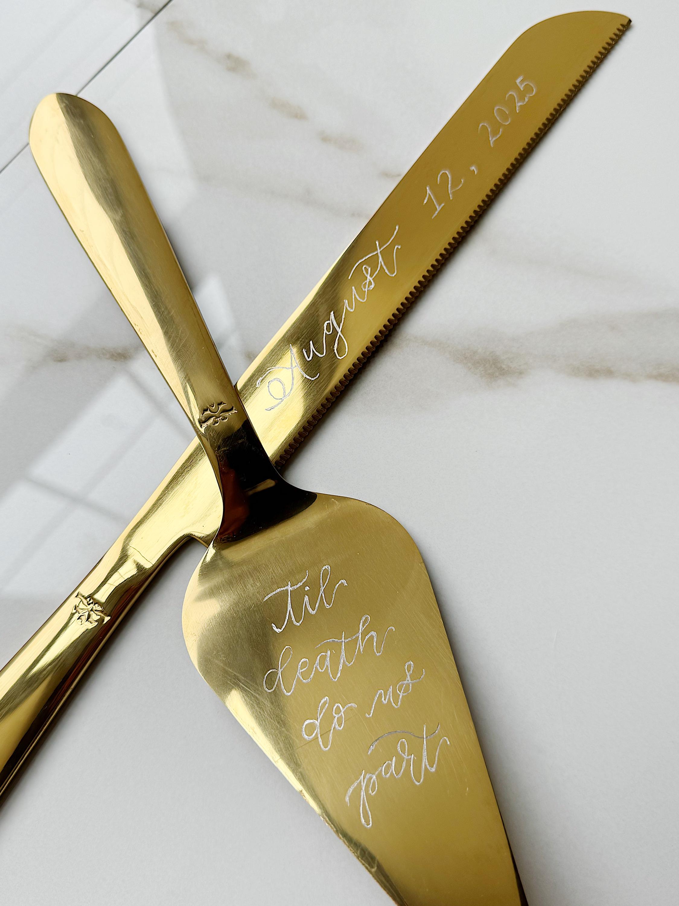 Custom Hand Engraved Wedding Cake Serving Set, Personalized Cake Cutter ...