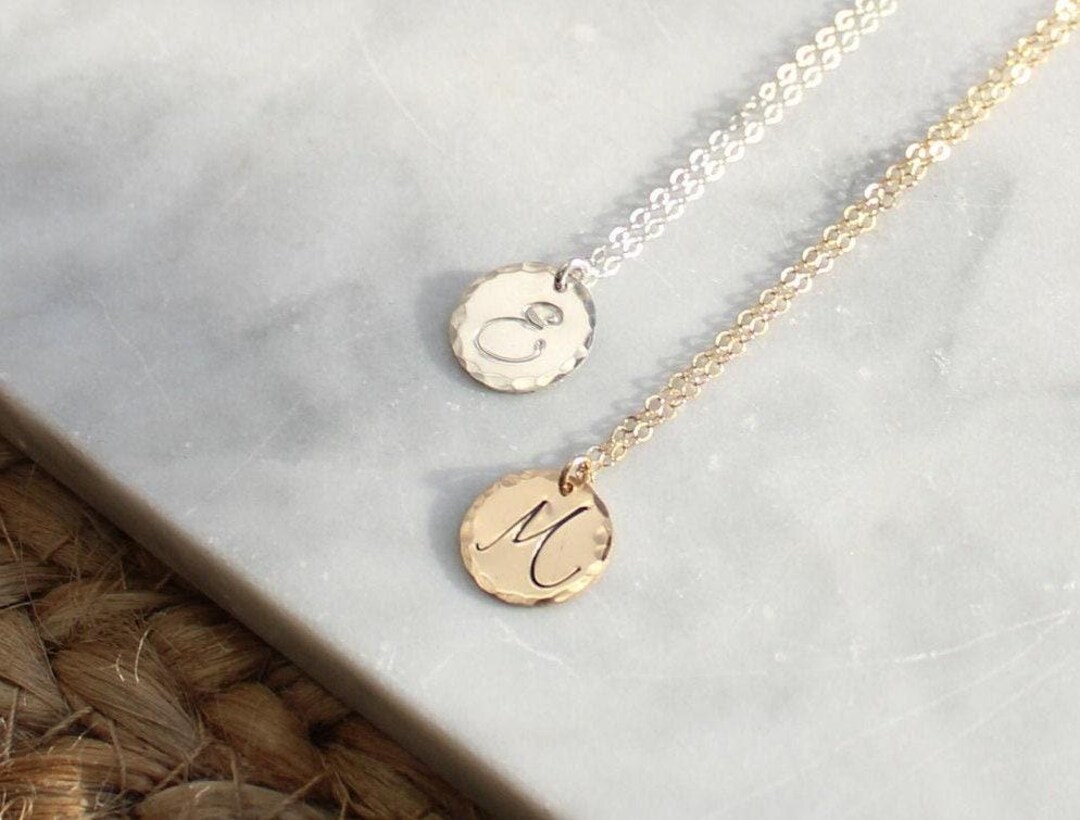 Hand Stamped Initial Coin Necklace: Sterling Silver or Gold Filled - Etsy