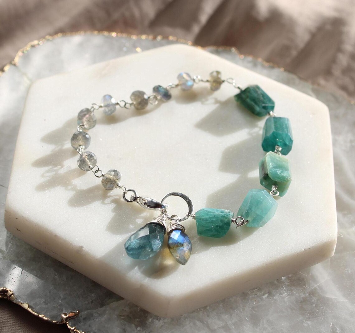 Boho Crystal Bracelet, Labradorite Bracelet, Grandidierite, Handmade ...