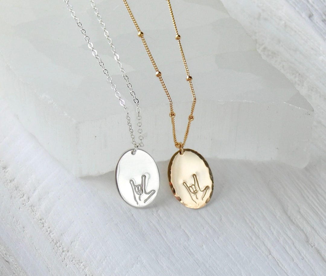 I Love You Hand Gesture Charm Necklace, ASL I Love You Sign Language ...