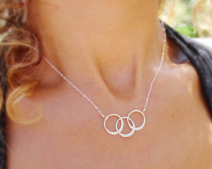 Sterling Silver Entwined Three Ring Necklace, Three Rings for Three ...