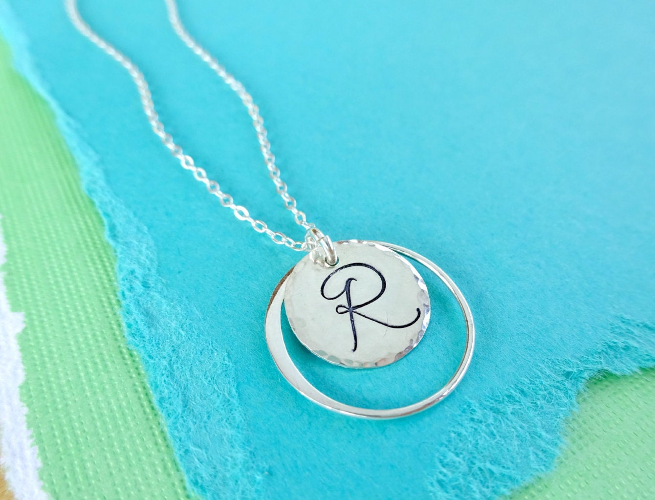 Silver Script Initial Necklace Cursive Initial Necklace Etsy