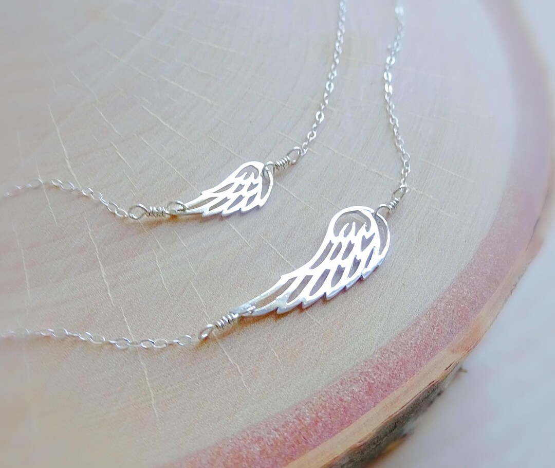 Sterling Silver Angel Wing Necklace Set, Mother Daughter Charm ...