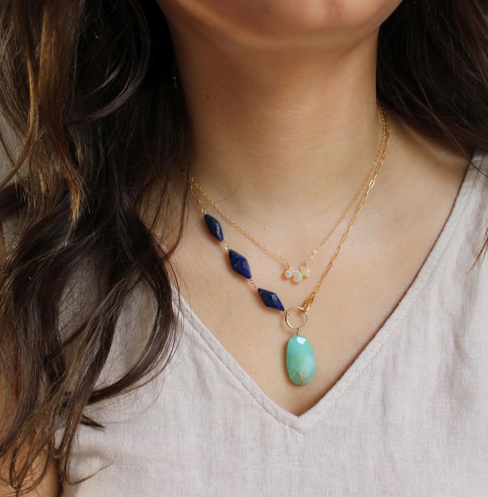 Peruvian Opal Necklace, Handmade Gemstone Statement Necklaces for Women ...