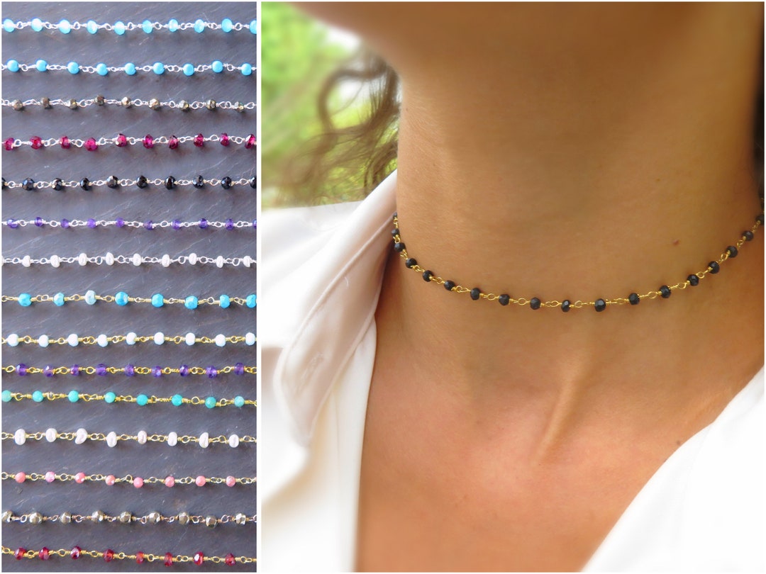 Dainty Gemstone Beaded Choker, Gem Bead Choker Necklace, Beaded ...