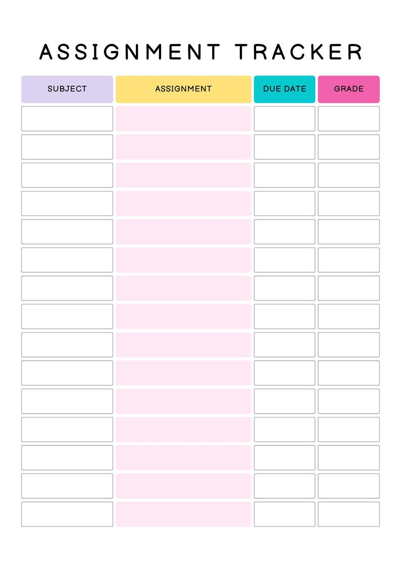 Assignment Tracker Spreadsheet, Google Sheets Template, Homework ...