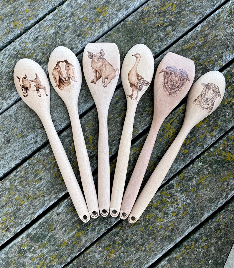 Handburned Farm Animal Spoons - Etsy