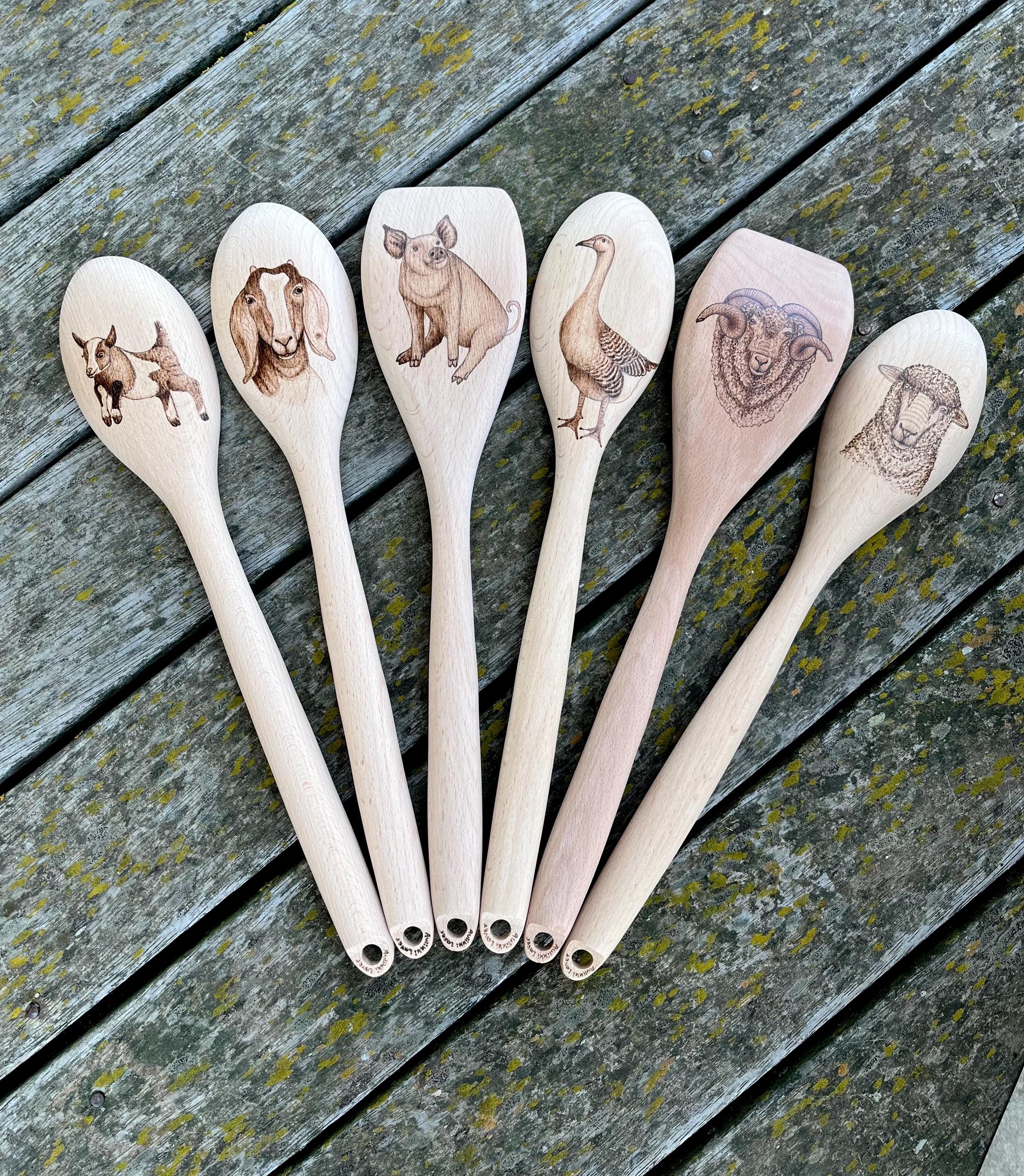 Handburned Farm Animal Spoons - Etsy