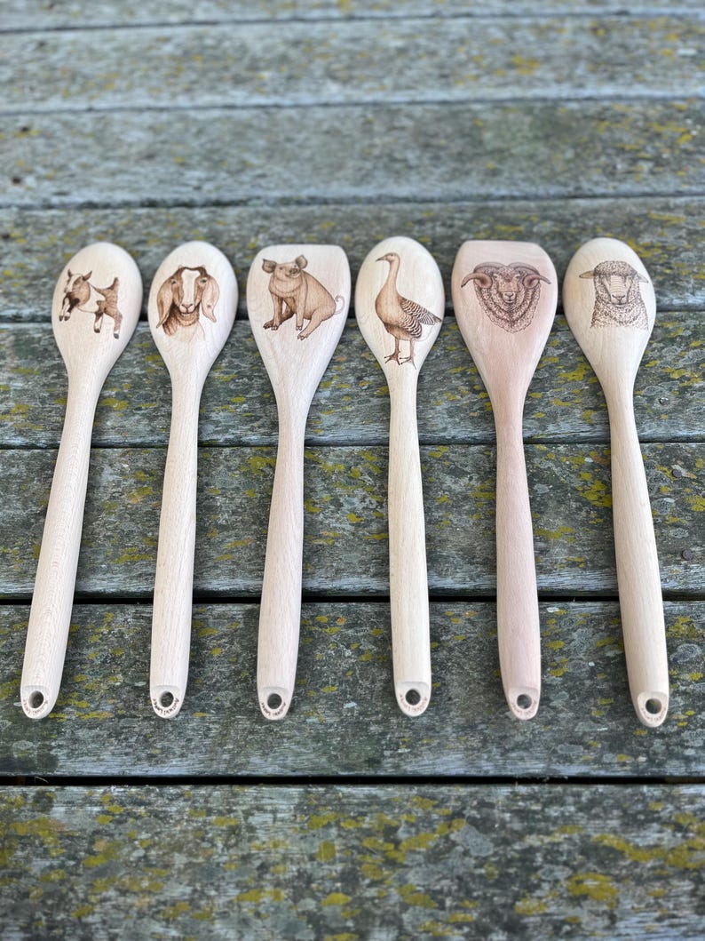 Handburned Farm Animal Spoons - Etsy