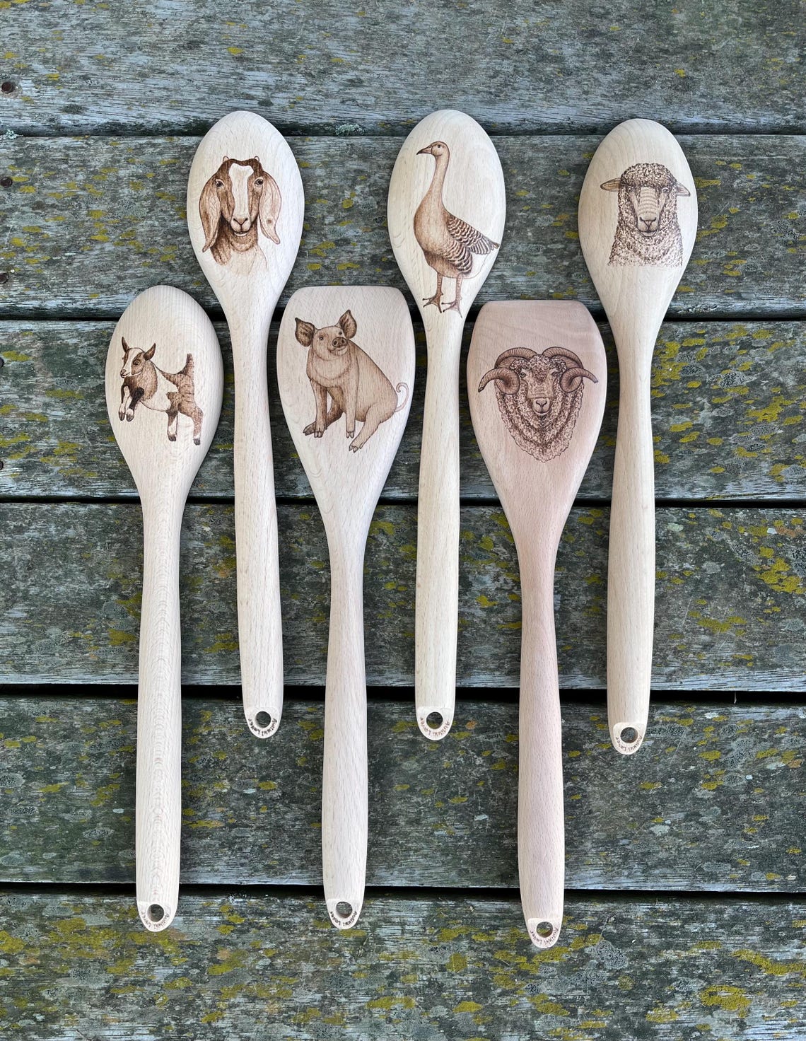 Handburned Farm Animal Spoons - Etsy