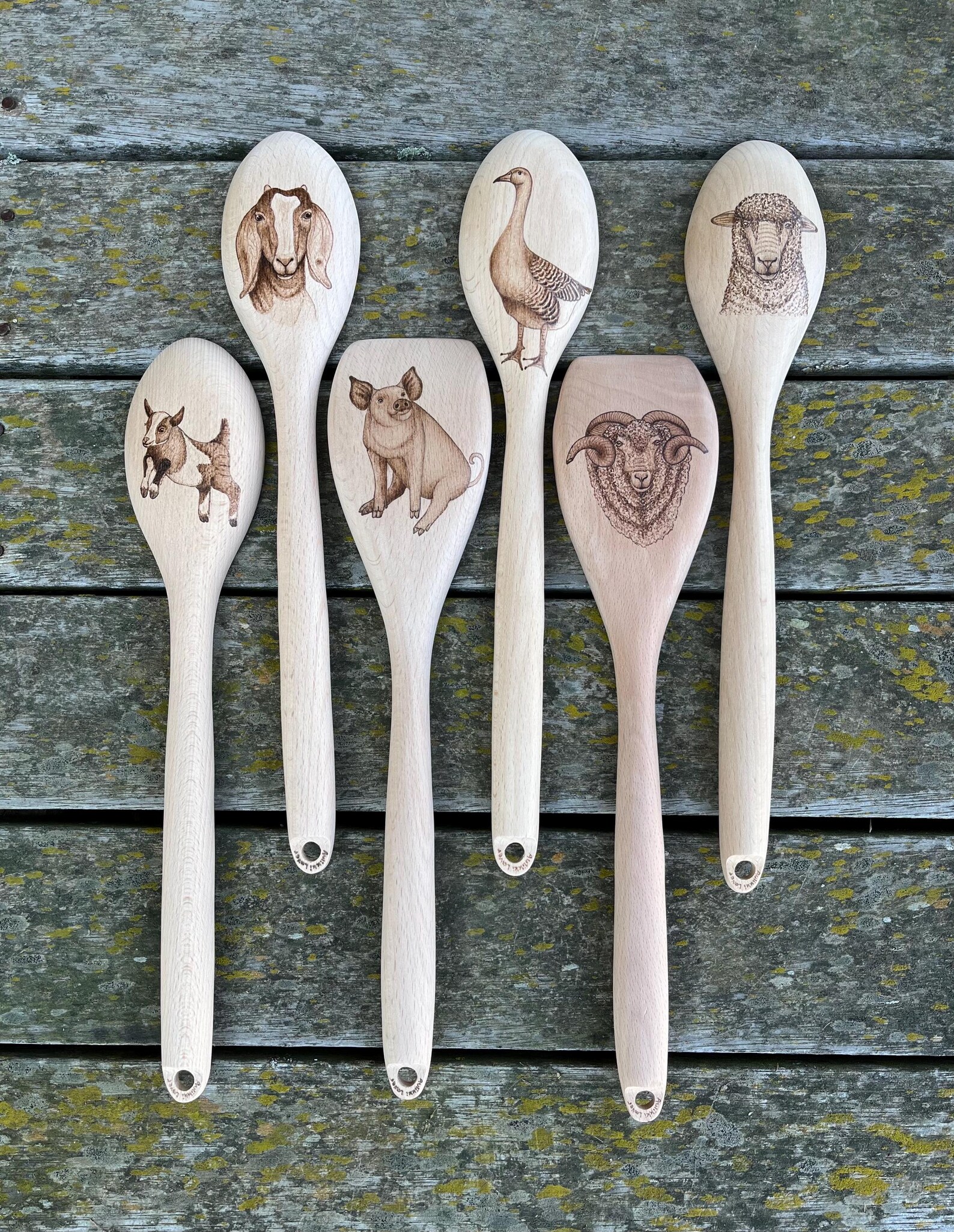 Handburned Farm Animal Spoons - Etsy
