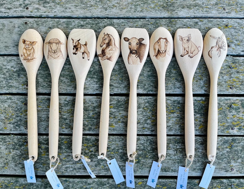 Handburned Farm Animal Spoons - Etsy