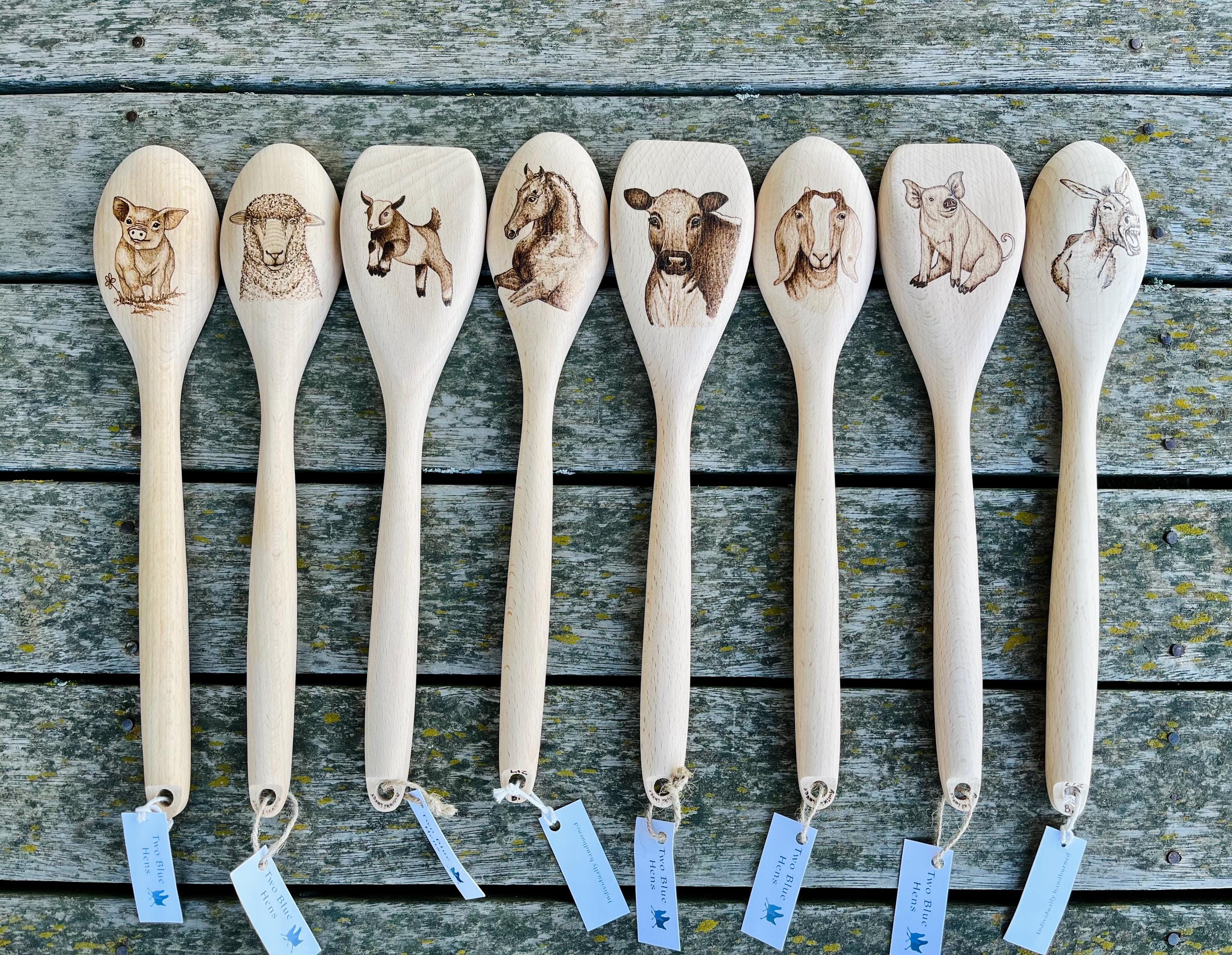 Handburned Farm Animal Spoons - Etsy