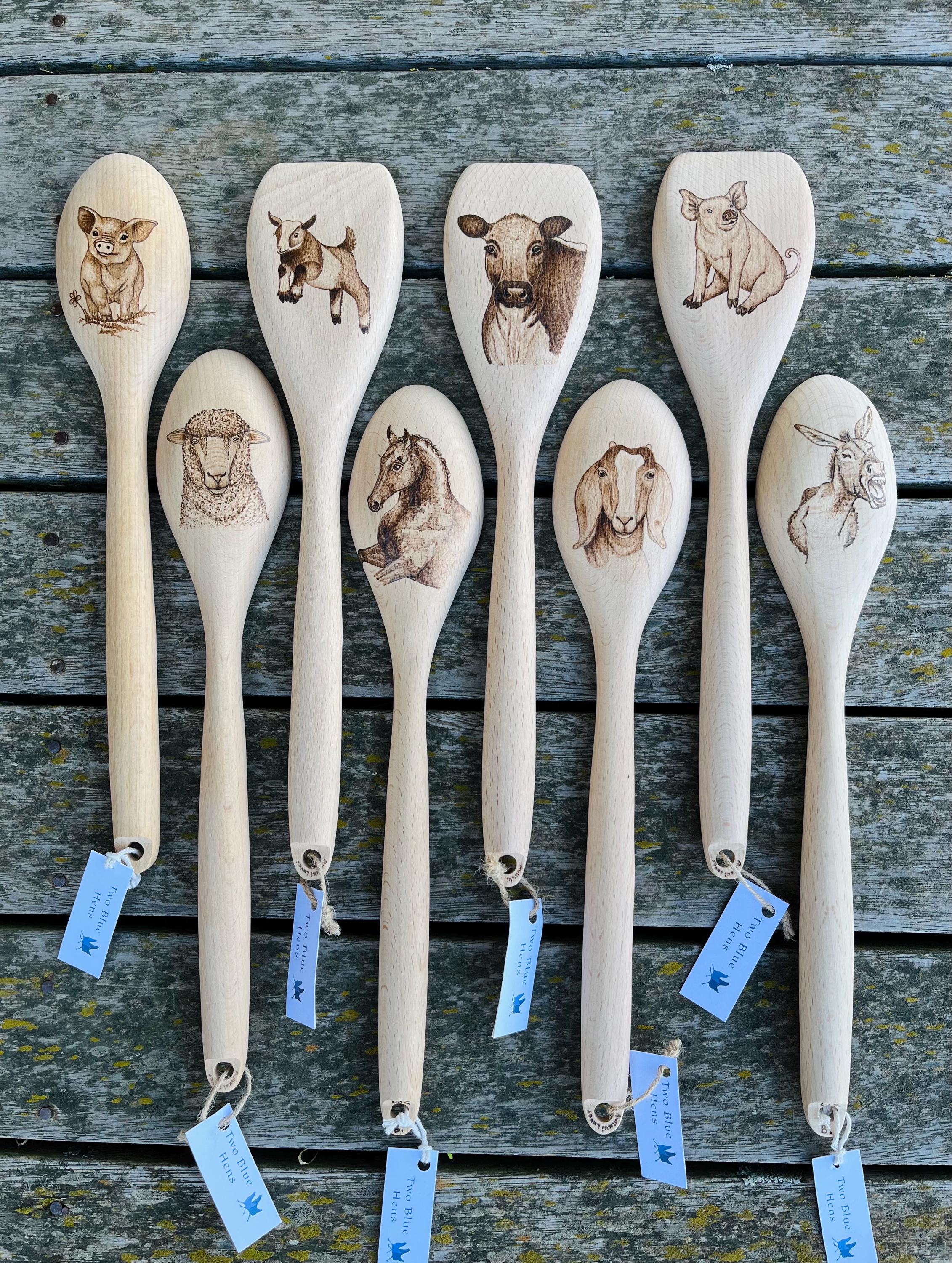 Handburned Farm Animal Spoons - Etsy