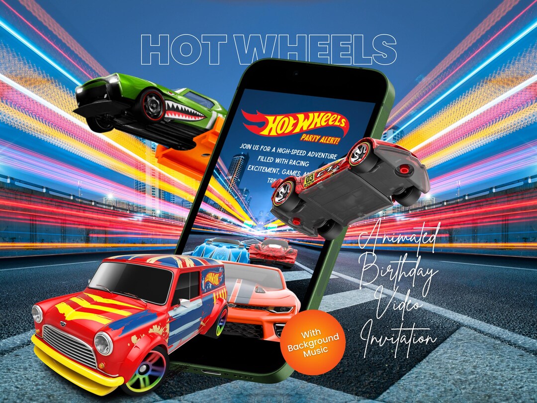 Invitación de video animada de Hot Wheels, invitación a Race Car ...