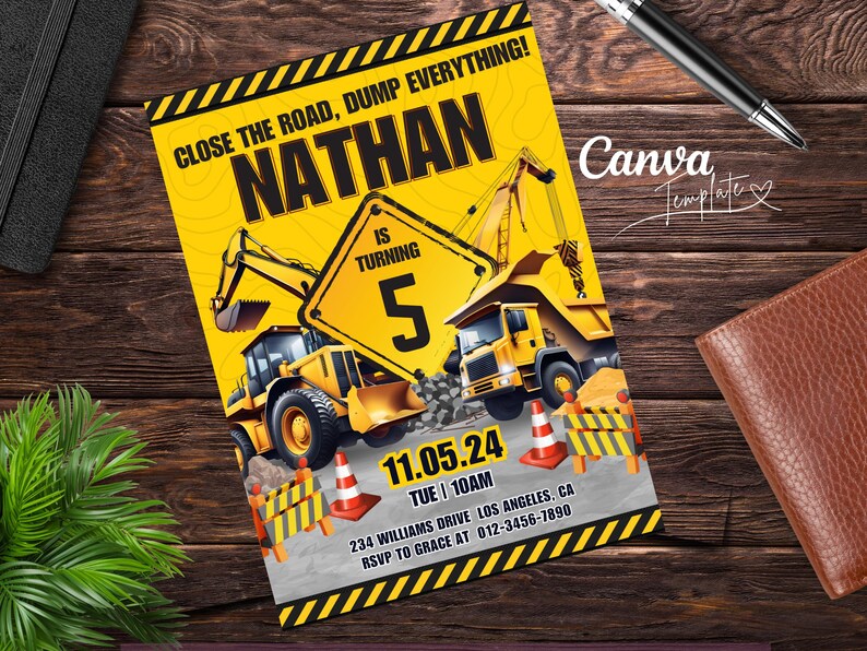 Construction Birthday Invitation, Excavator Birthday Invitation, Dump ...