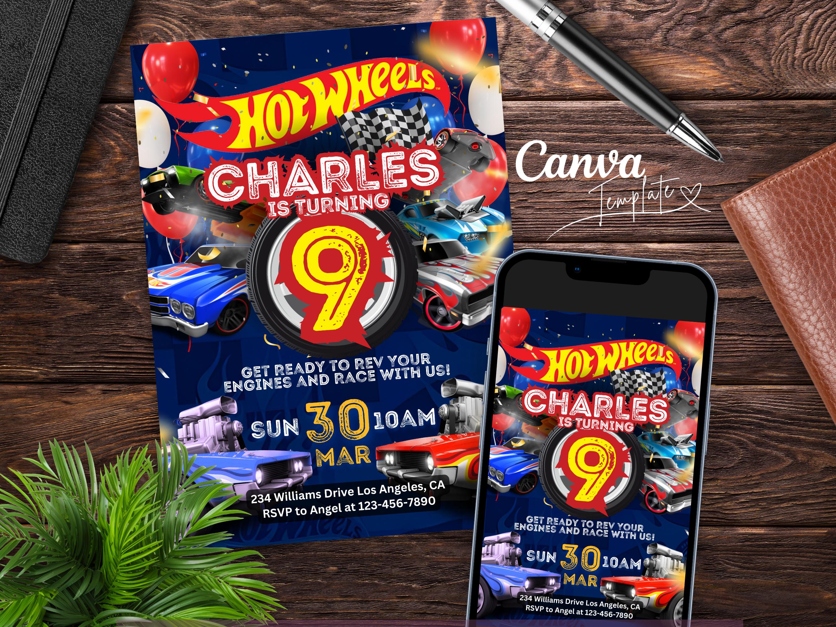 Hot Wheels Birthday Invitation, Race Cars Invite, Hot Car Racing ...